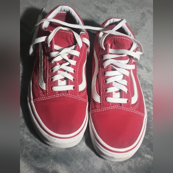 Vans | Shoes | Vans Red And White Old Skool Sneakers With Iconic Side ...